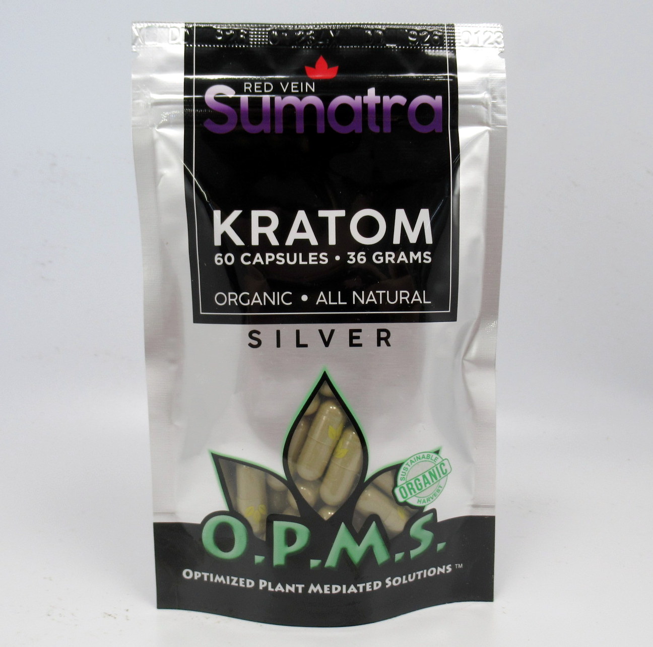 Capsules : OPMS Silver Red Vein Sumatra - Organic - All Natural Caps (60ea)